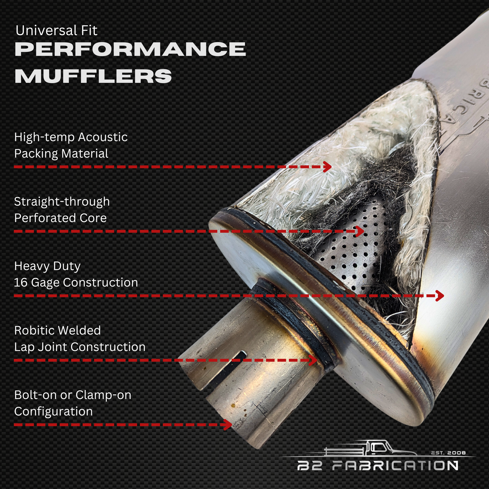 Stainless Oval Muffler, Single Inlet/Outlet (3.0" and 2.5")